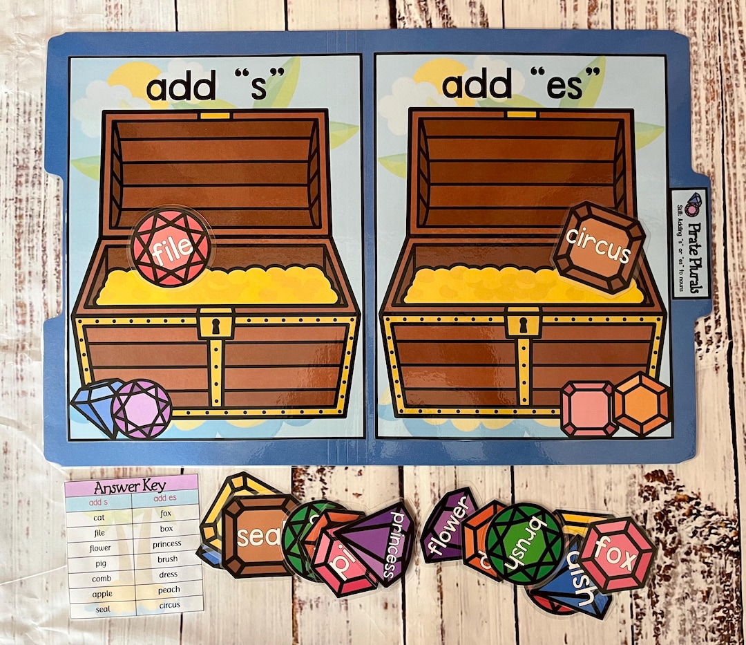 Pirate Plurals File Folder Game Literacy Center Grammar Nouns First ...