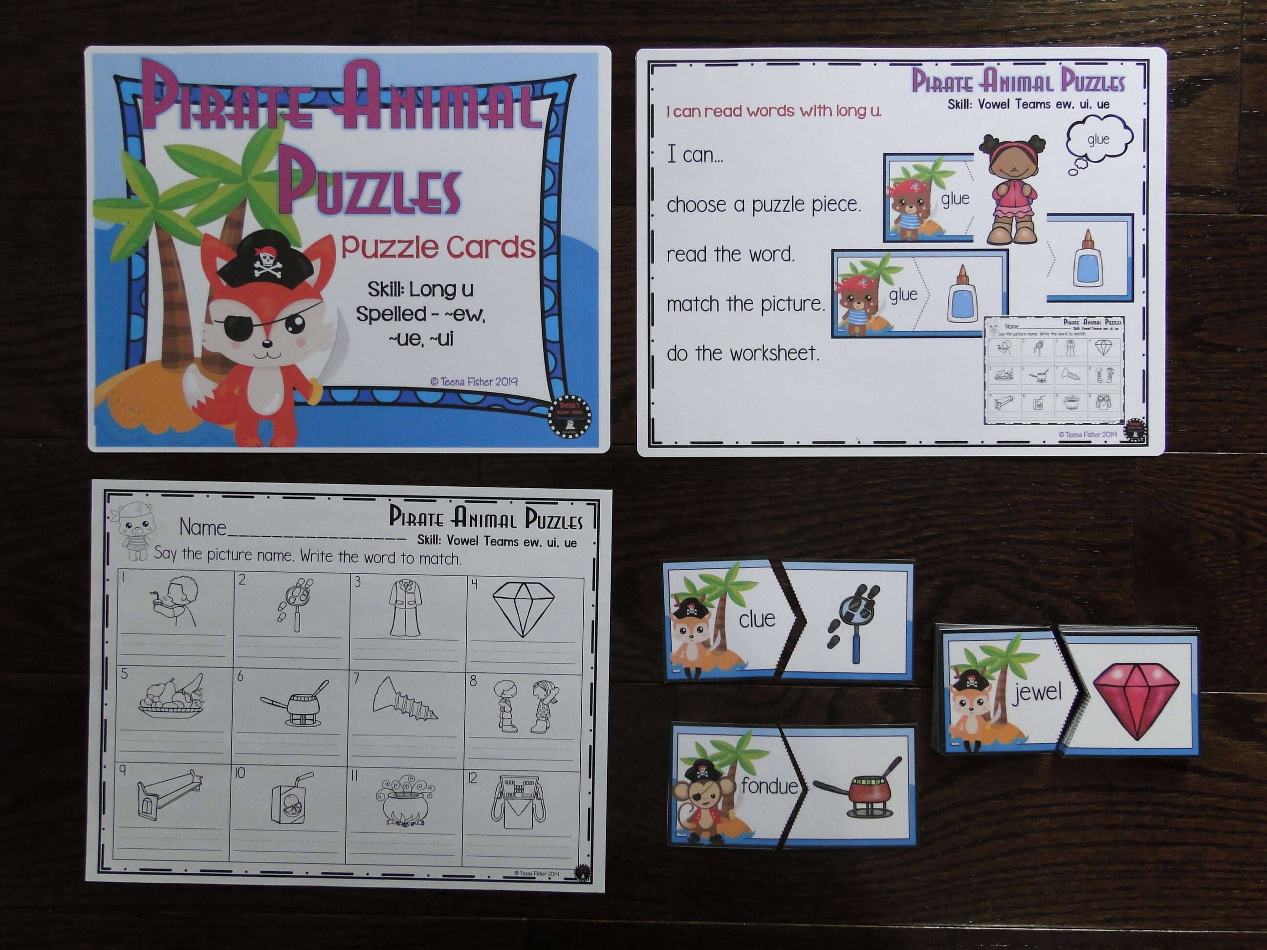 Pirate Animal Long Vowel U Teams ew ui ue Word Puzzle - Etsy