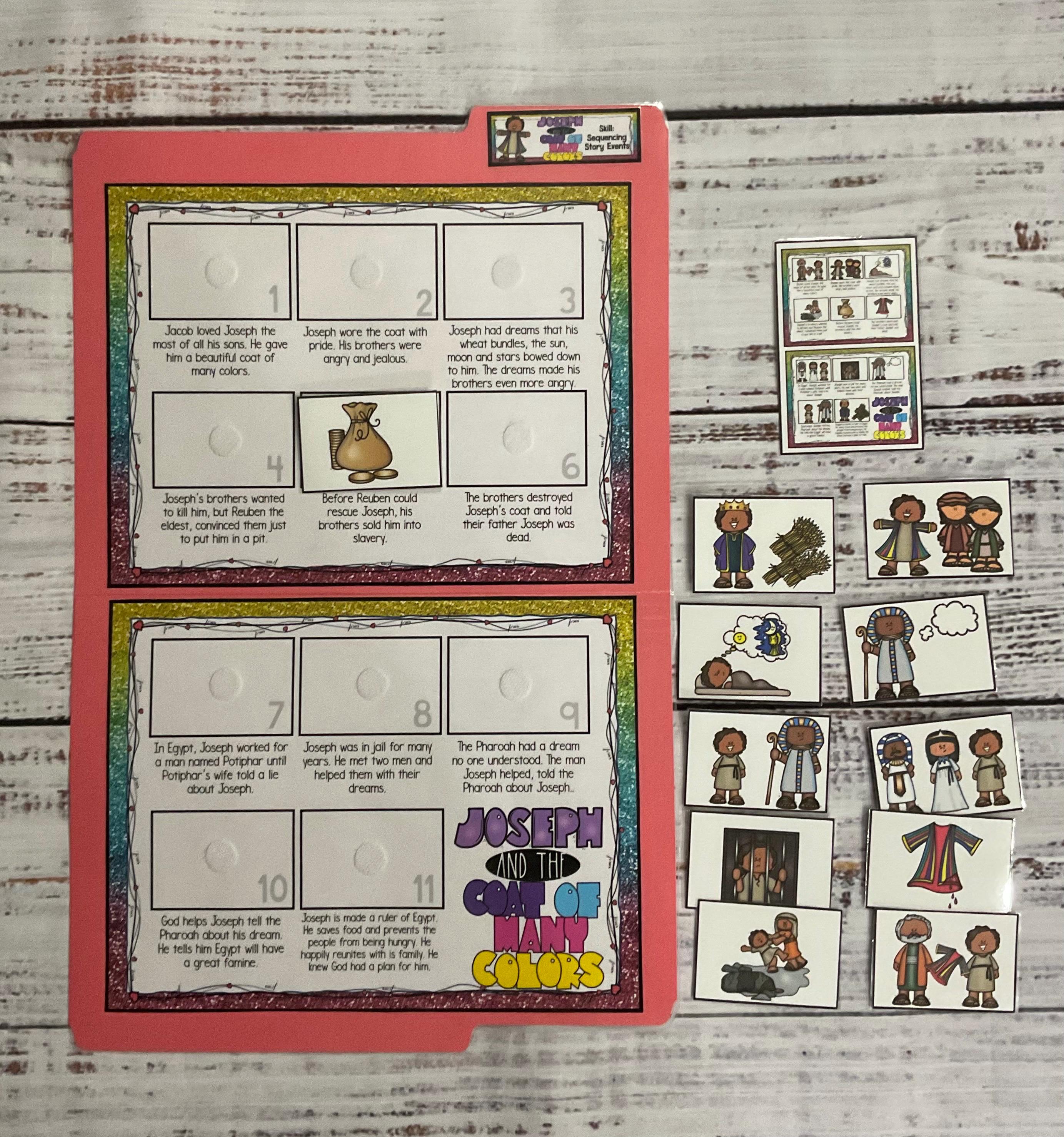 Joseph and the Coat of Many Colors Sequencing File Folder Game Center ...