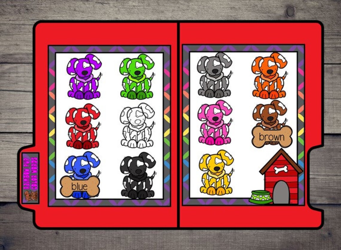 Rainbow Pup Color Words File Folder Game Center Teacher Resource ...