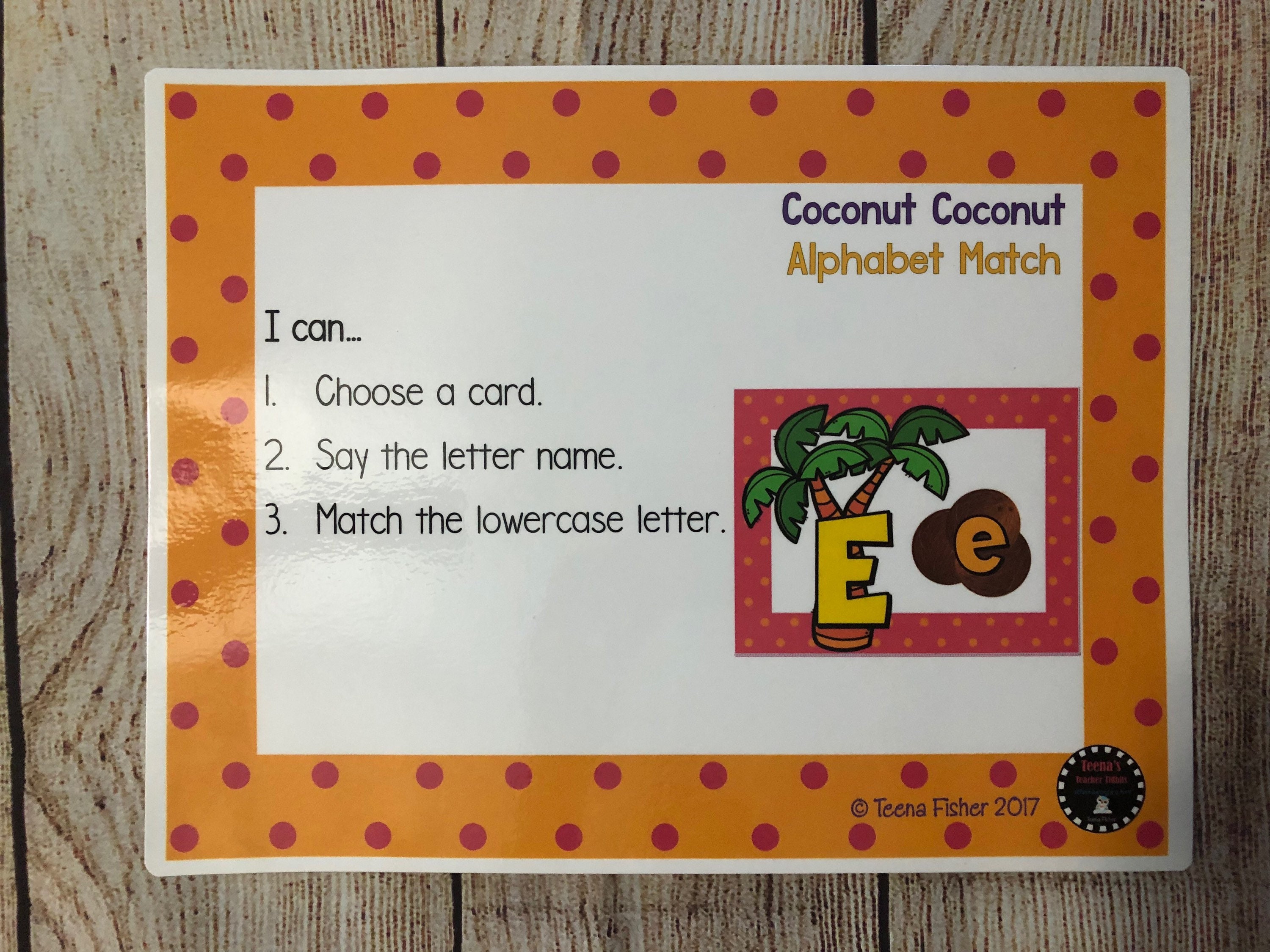 Coconut Coconut Alphabet Match Preschool Kindergarten Homeschool ...
