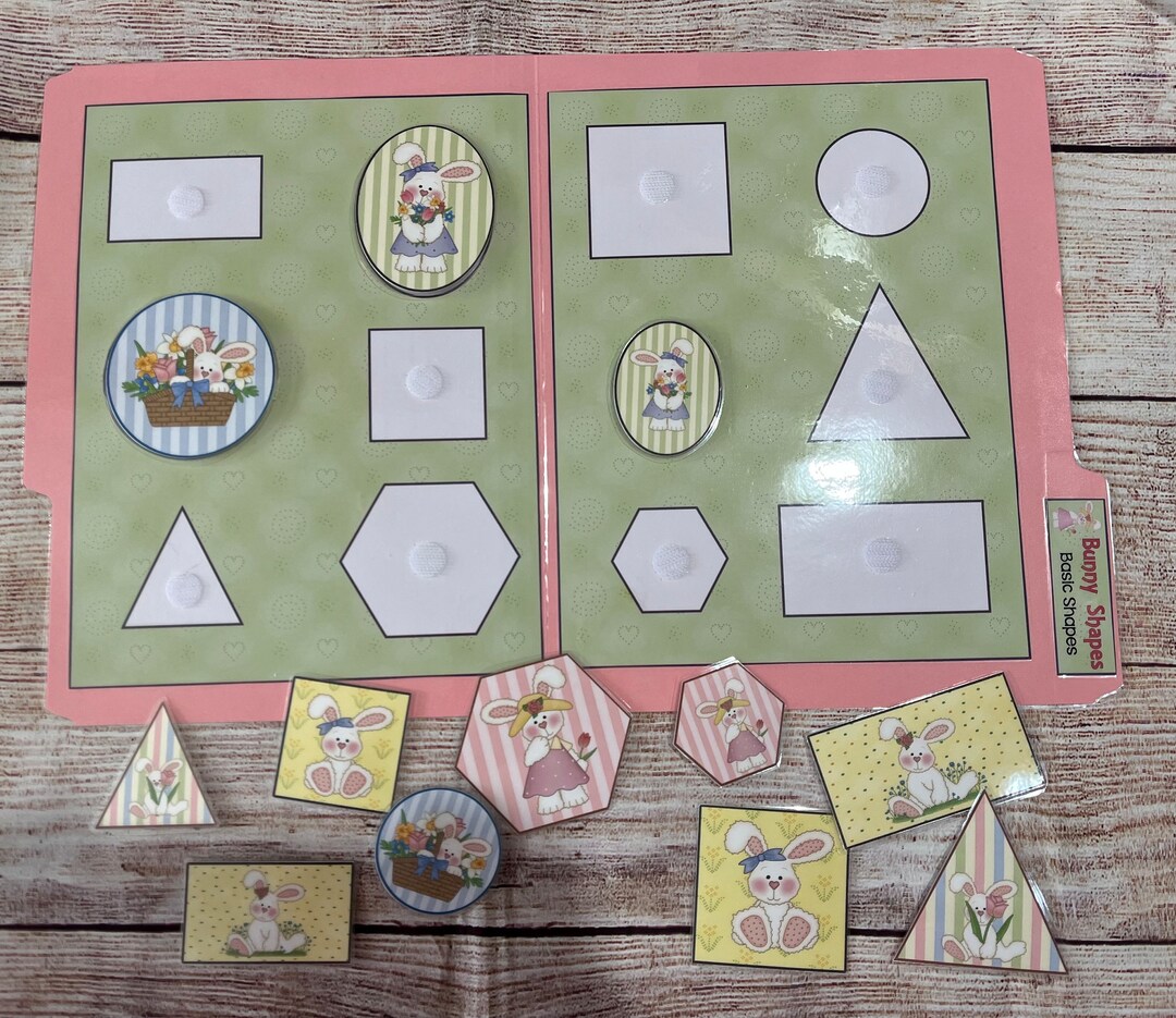 Bunny Shapes 2D Math File Folder Game Center Teacher Resource Preschool ...