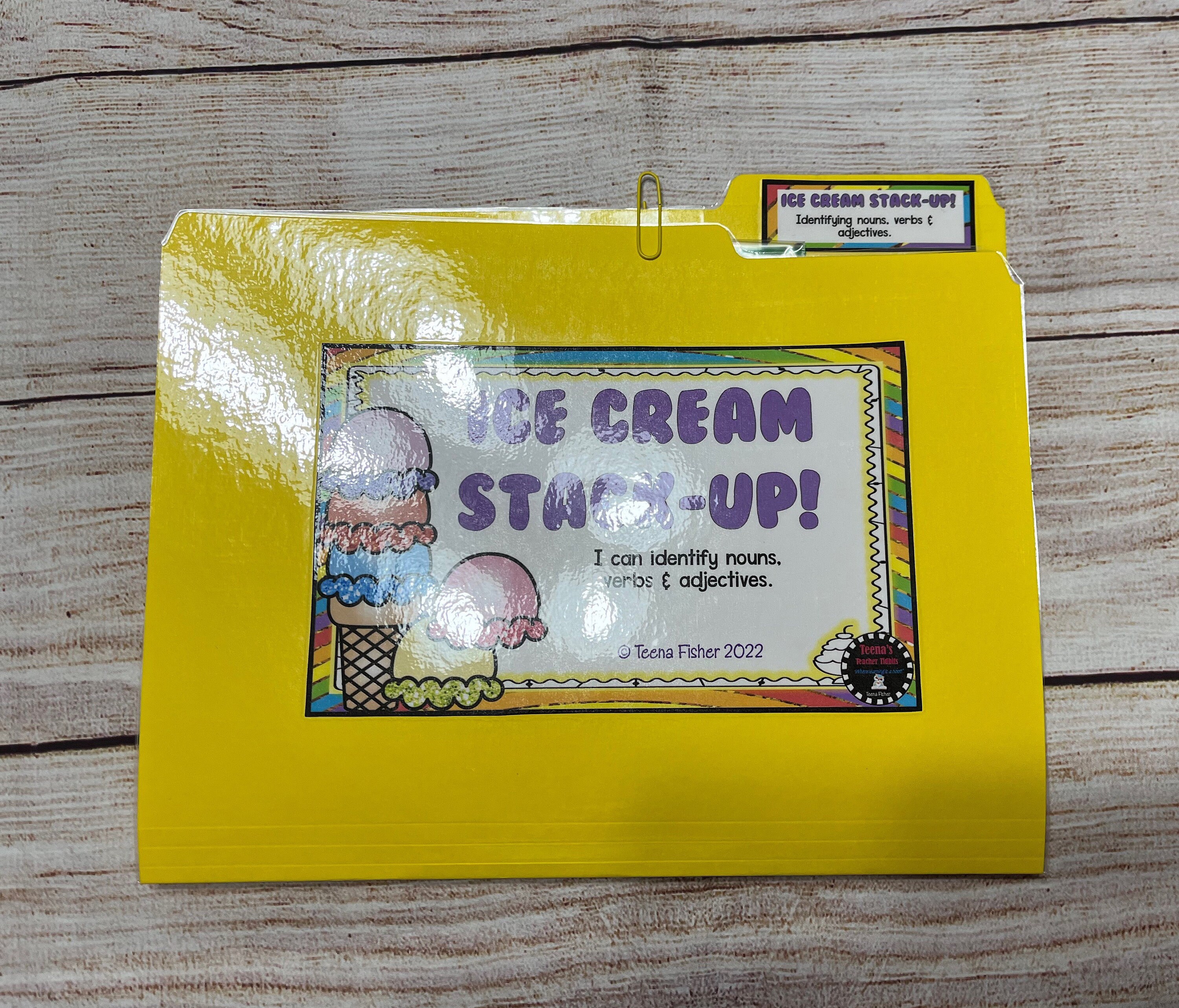 Ice Cream Stack up File Folder Game Literacy Center Grammar Nouns Verbs ...