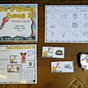 Kite Flying Long Vowel I Teams ~igh ~y, ~ie Word Puzzle Cards Teacher ...