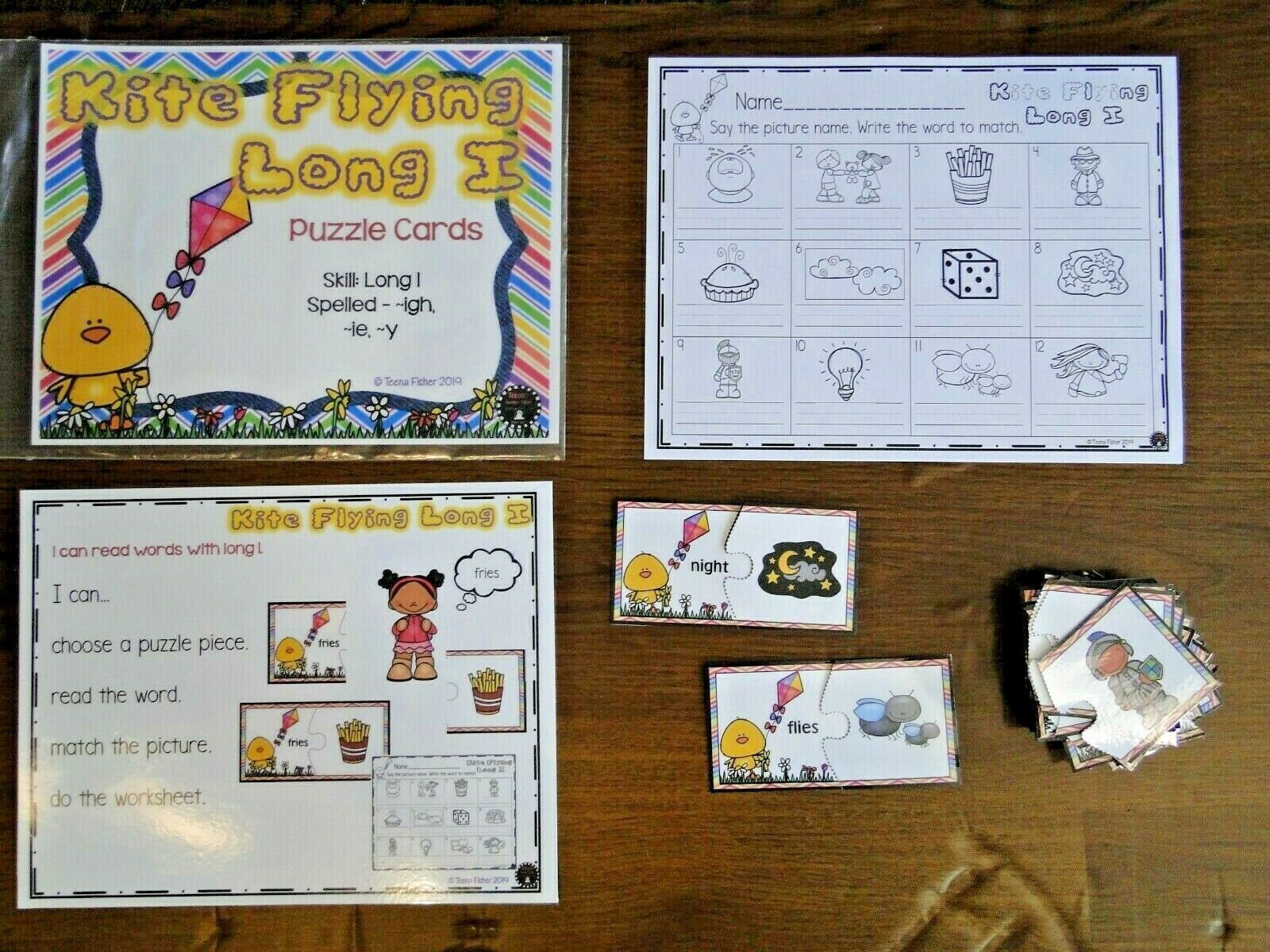 Kite Flying Long Vowel I Teams igh y ie Word Puzzle Cards - Etsy