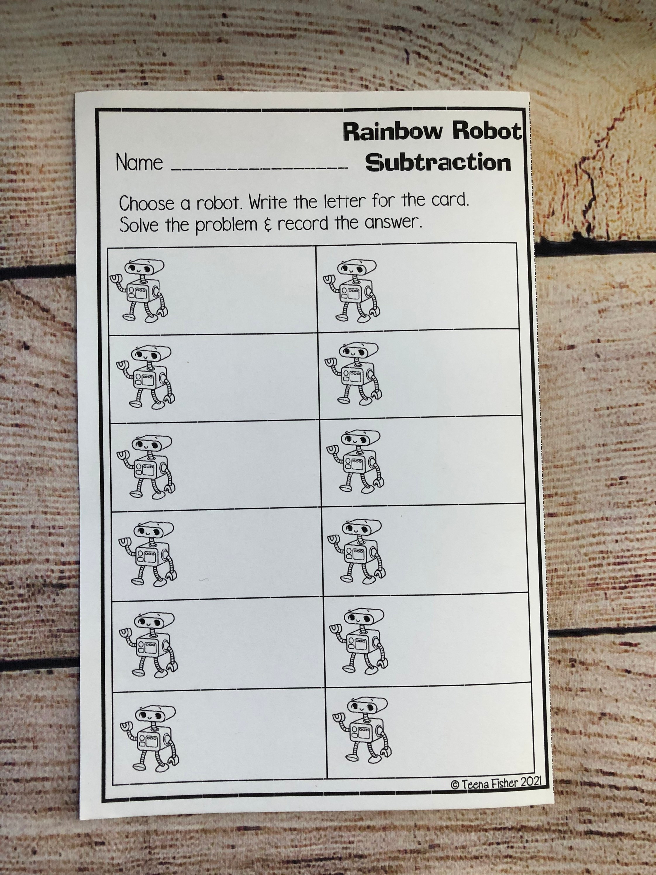 Rainbow Robot Subtraction 3 Digits Math File Folder Game - Etsy