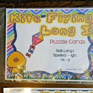 Kite Flying Long Vowel I Teams ~igh ~y, ~ie Word Puzzle Cards Teacher ...