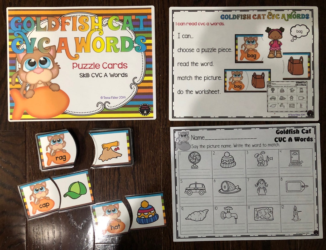 Goldfish Cat Short A CVC Word Puzzle Cards Teacher Made Phonics ...