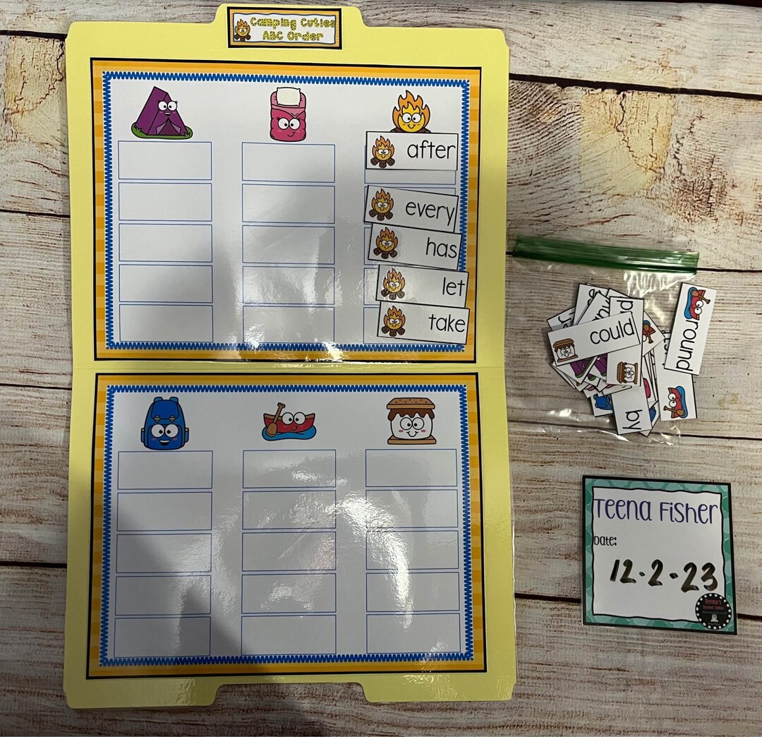 Camping Cuties Alphabetical Order File Folder Game Literacy Center ...