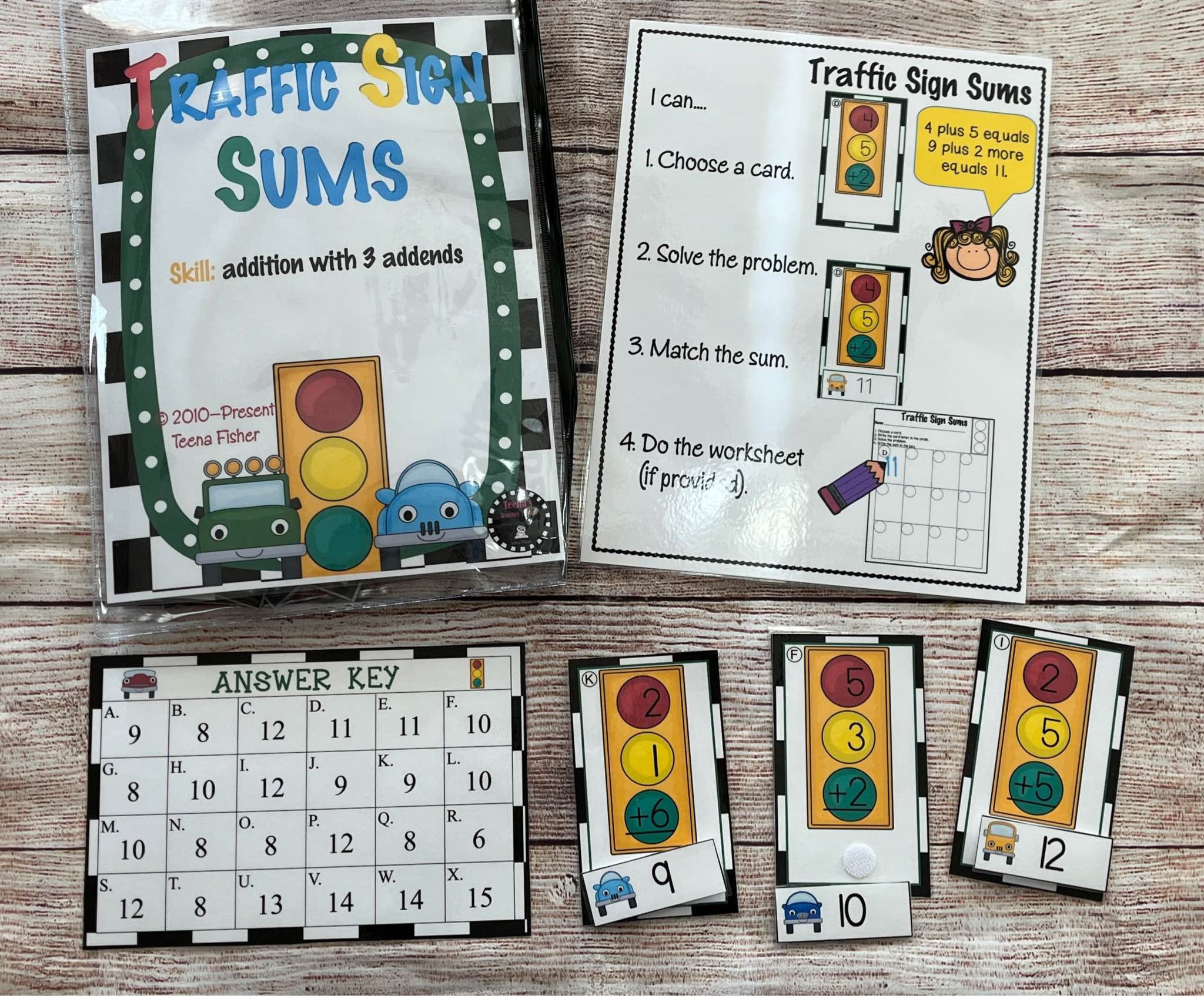 Traffic Sign Sums 3 Addends Kindergarten First Second Grade Math Task ...