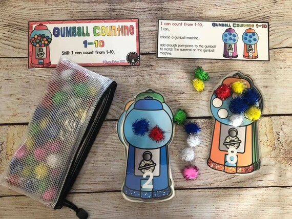 PDF VERSION Counting 1-10 Pom Poms Gumball Cards Math Center - Etsy