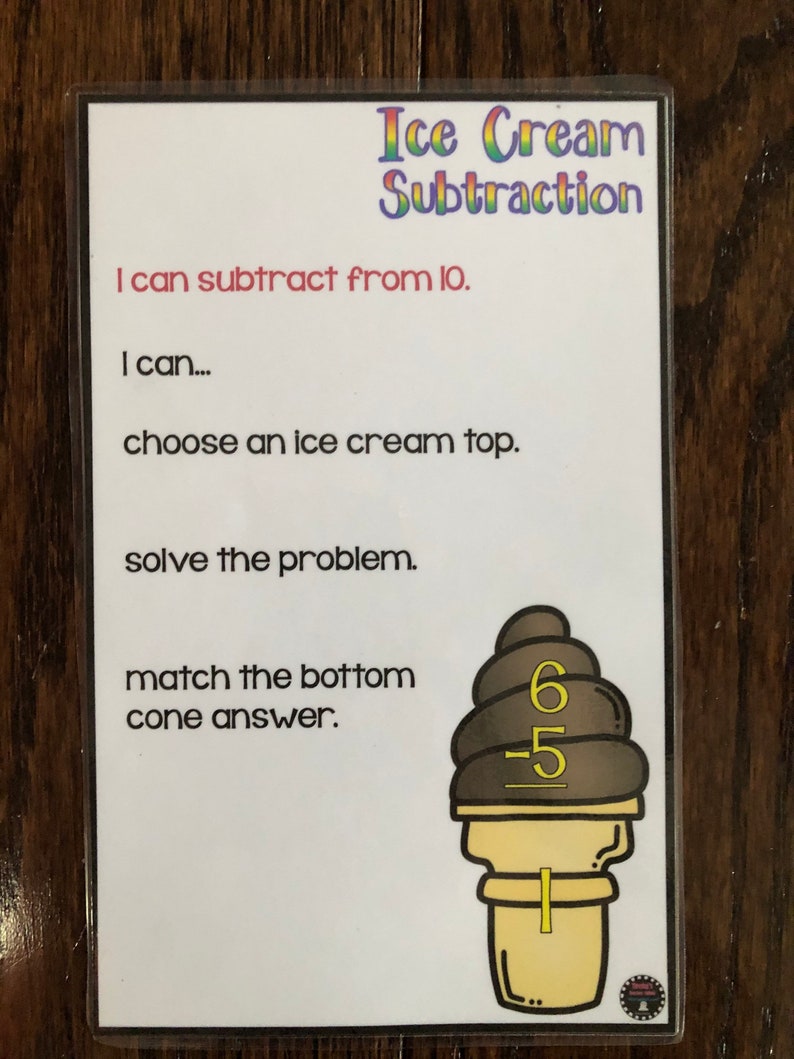 Teacher Made Ice Cream Subtraction From 10 Math Center Laminated ...