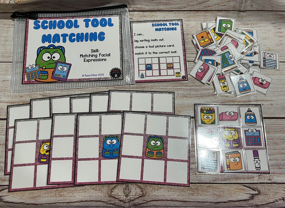 School Tool Emotions Facial Expressions Sorting Task Box Cards ...