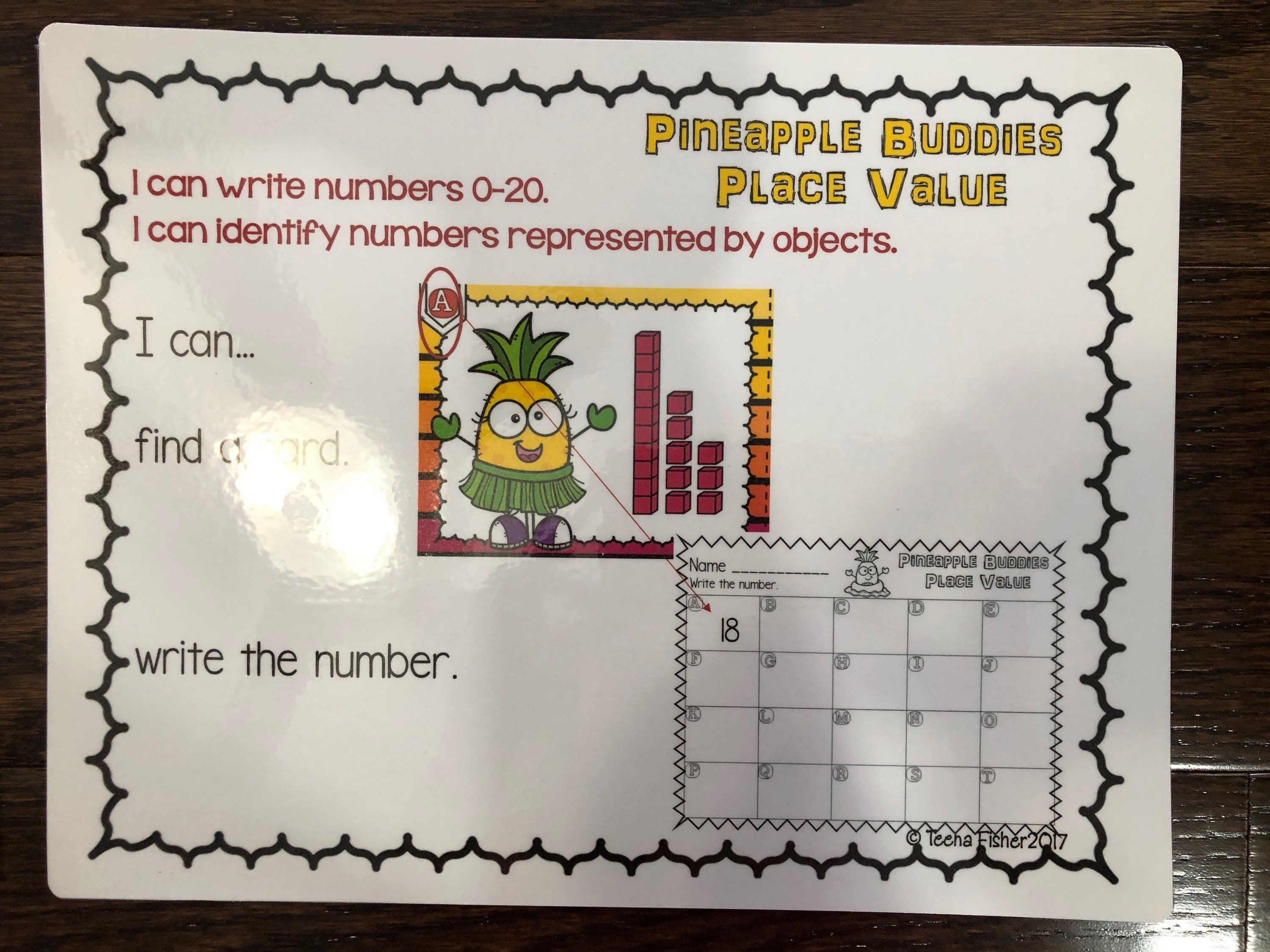 Pineapple Buddies Place Value 1-20 Task Cards Math Kindergarten First ...