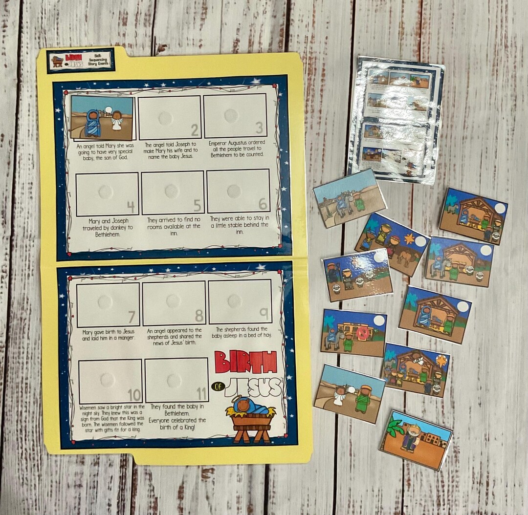 Birth of Jesus Nativity Christmas Story Sequencing File Folder Game ...