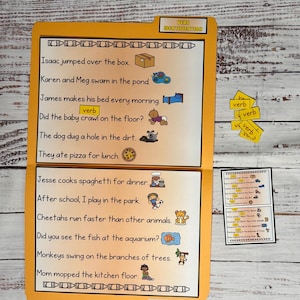 Verb Identification File Folder Game Literacy Center Grammar First ...