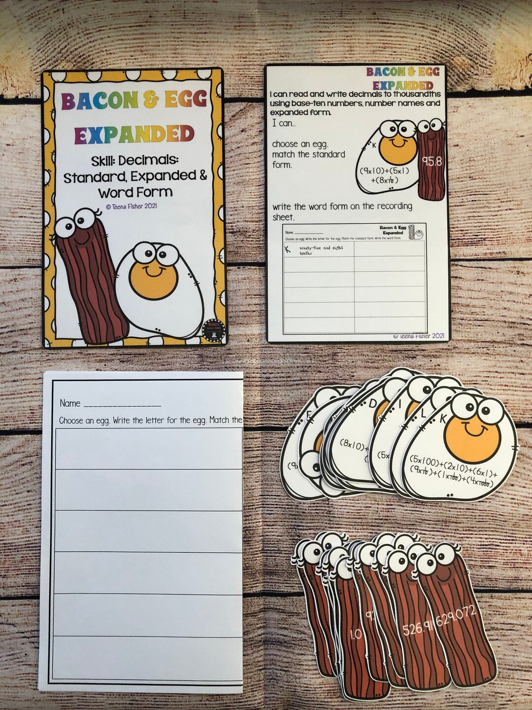 Bacon & Eggs Expanded Form Place Value Math File Folder Game Center ...