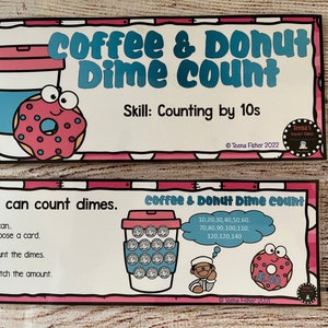 Coffee & Donuts Counting by 10 Dimes Money First Grade Kindergarten ...