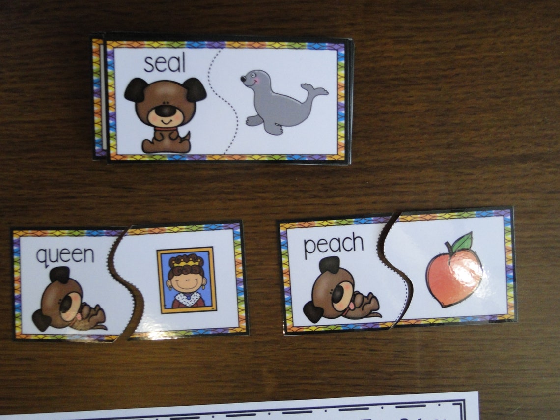 Playful Puppy Long Vowel E Team Ee Ea Word Puzzle Cards | Etsy