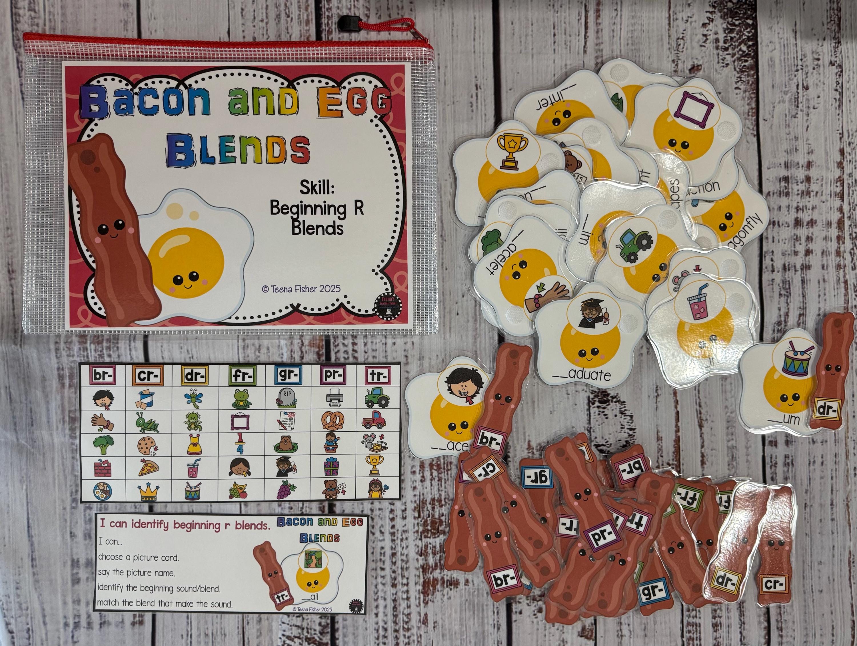 Bacon & Egg Beginning R Blends Phonics Game Center Literacy Bag Teacher ...