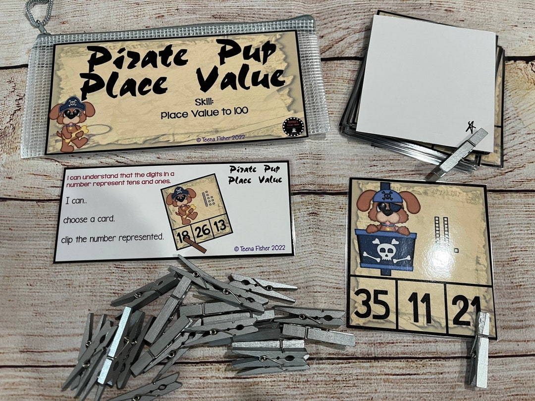 Pirate Pup Place Value to 100 Math Kindergarten First Grade Task Box ...
