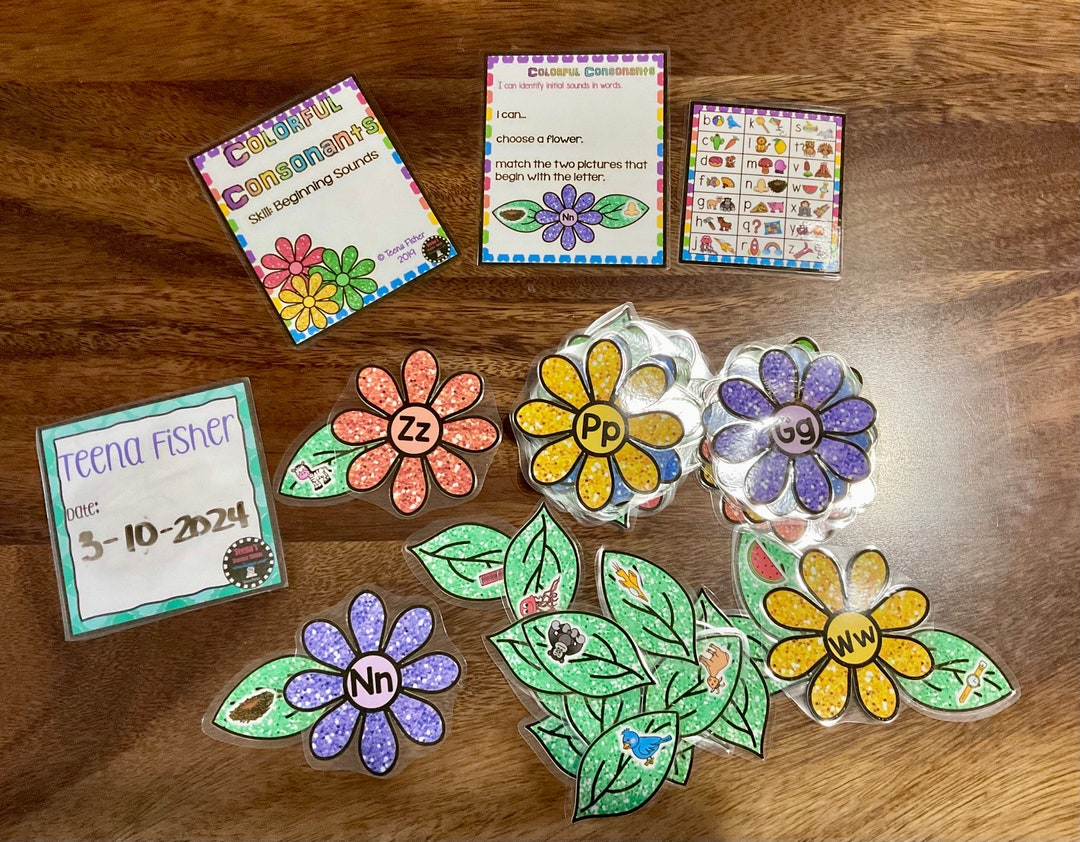 Colorful Consonants Beginning Sounds Matching File Folder Game ...