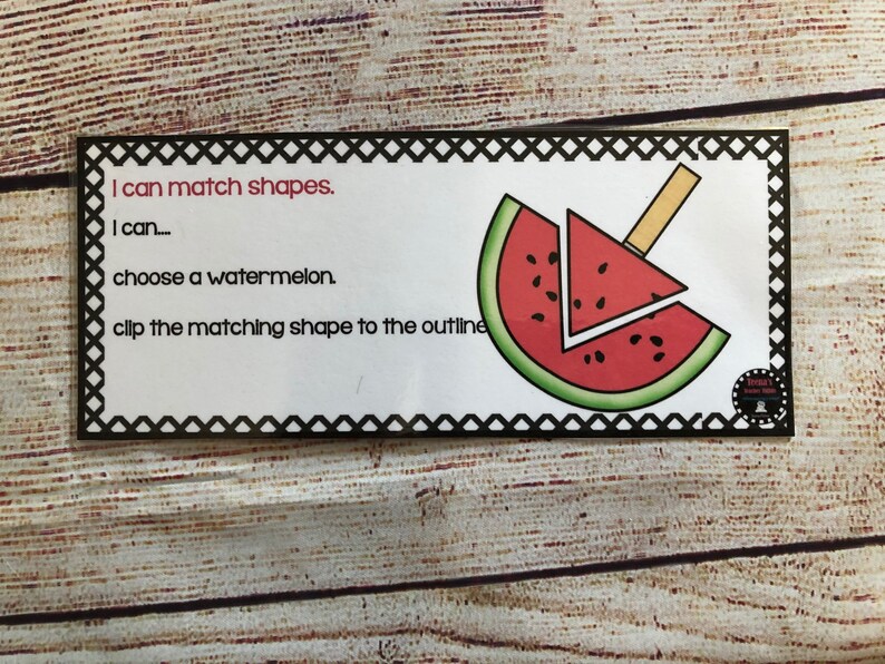 Watermelon Shape Match Math File Folder Game Center Teacher - Etsy