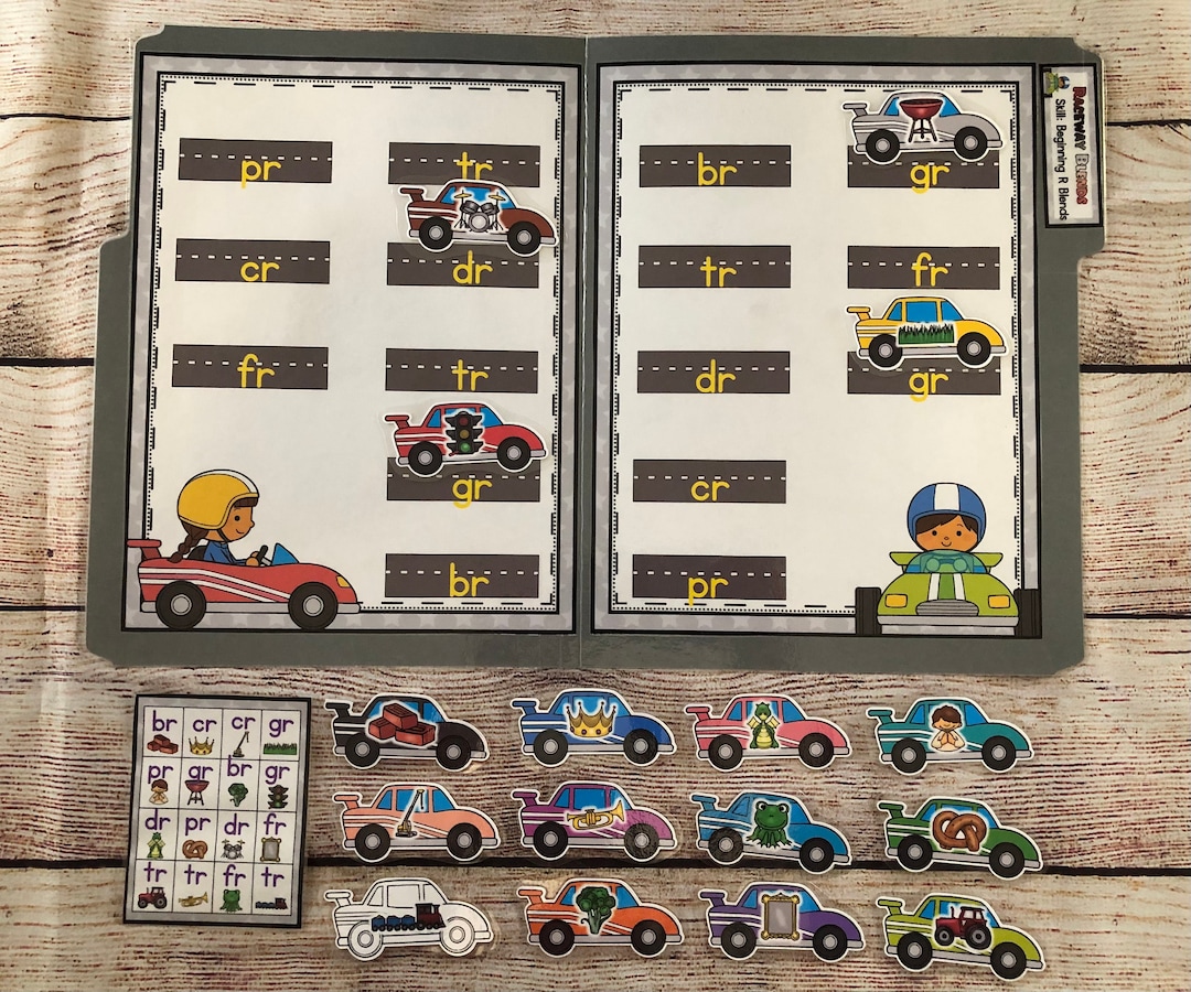 Raceway R Blends File Folder Game Literacy Center Phonics Kindergarten ...