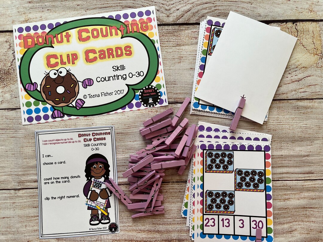 Donut Pal Contando 0-30 Tarjetas con Clip Preescolar Kindergarten ...