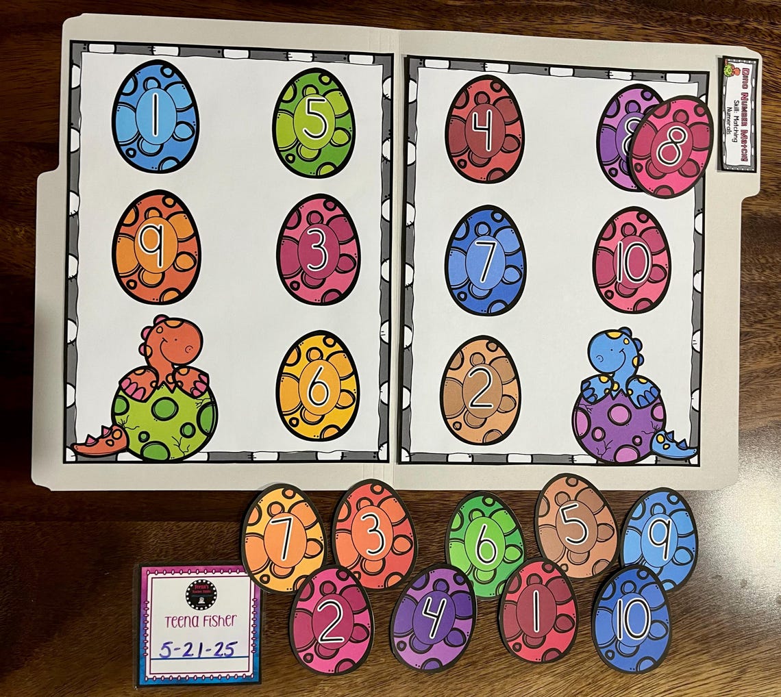 Dino Babies Number Match 1-10 File Folder Game Math Center Preschool ...