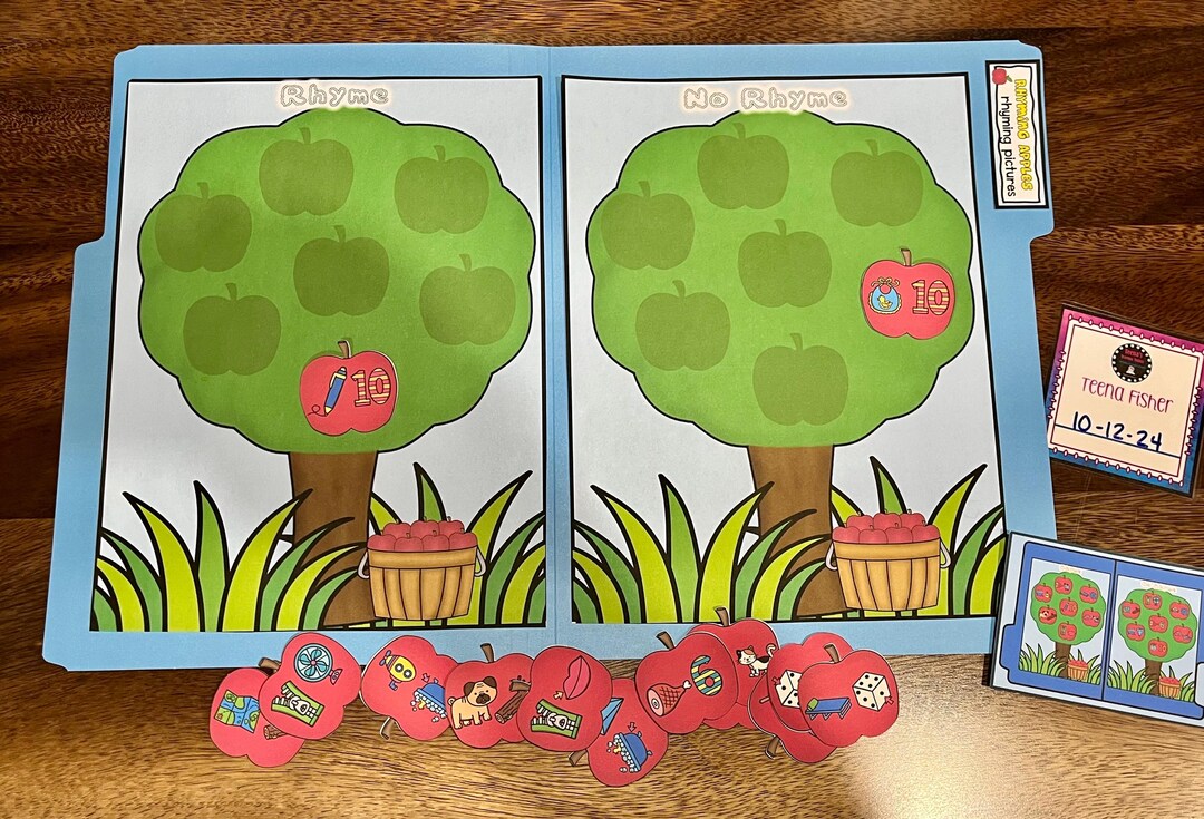Rhyming Apples! Pictures Sort File Folder Games Literacy Center ...