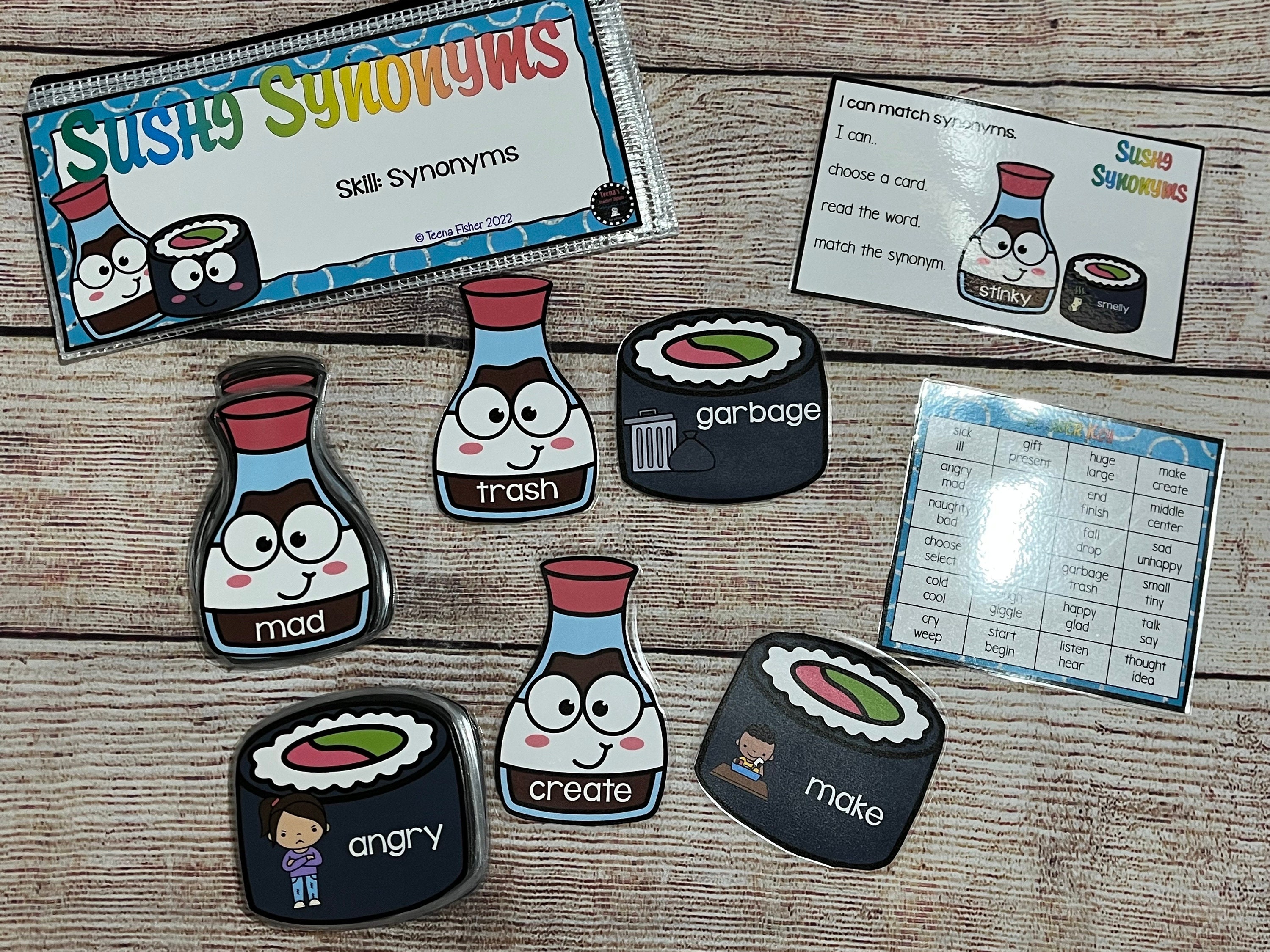 Sushi Synonyms Phonics Language Arts File Folder Game First Grade ...