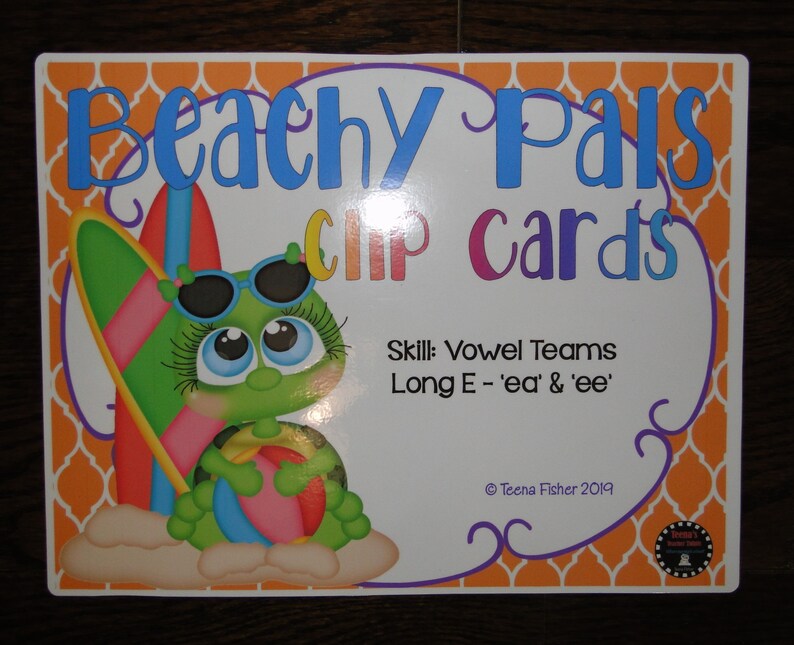 Beachy Pals Long E Vowel Team Clip Cards Literacy Phonics File | Etsy