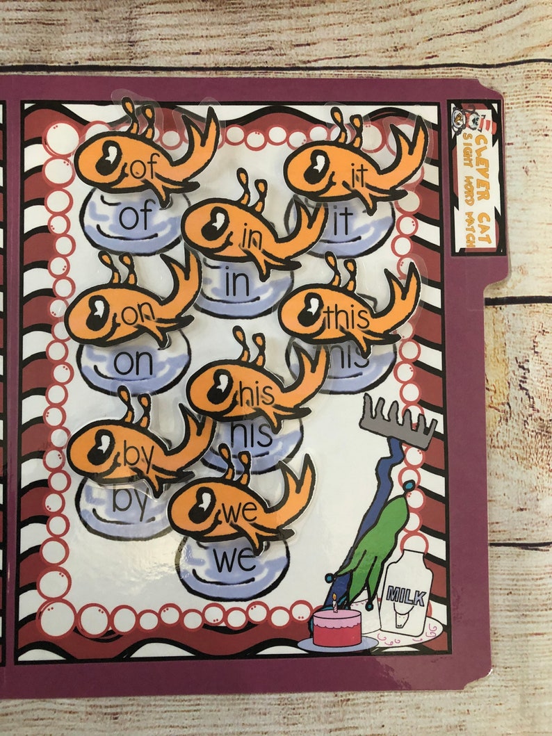 Clever Cat Sight Word Match File Folder Game Center Teacher - Etsy