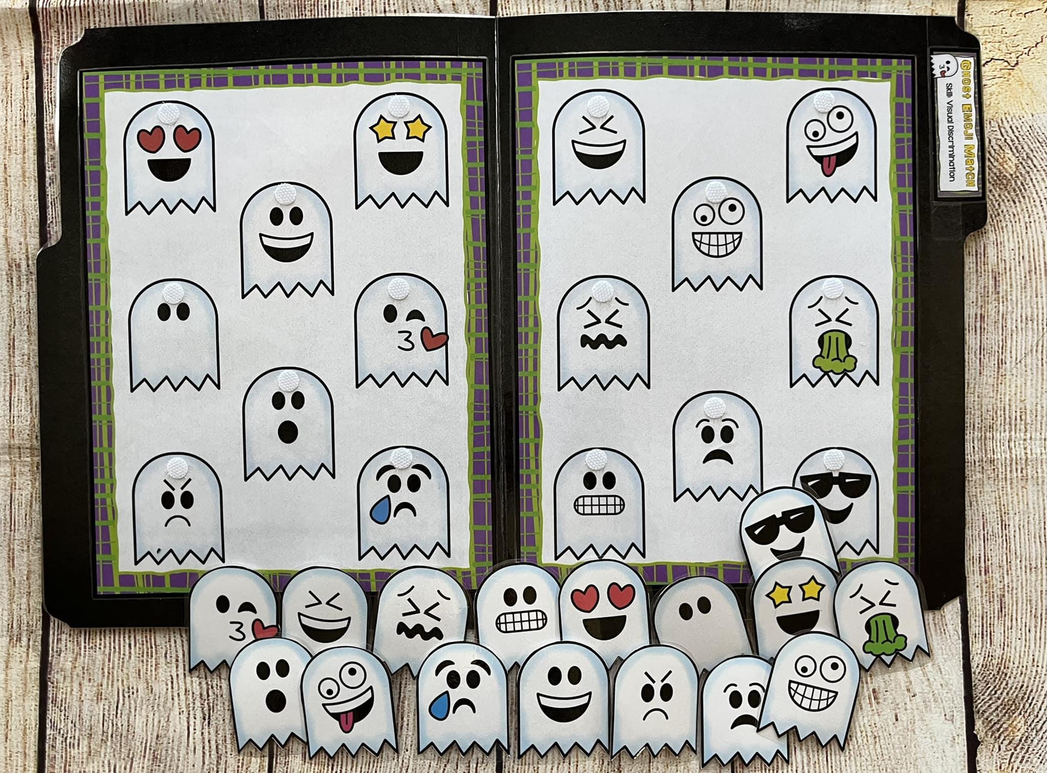 Ghost Emoji Face Matching File Folder Game Kindergarten Preschool Math ...