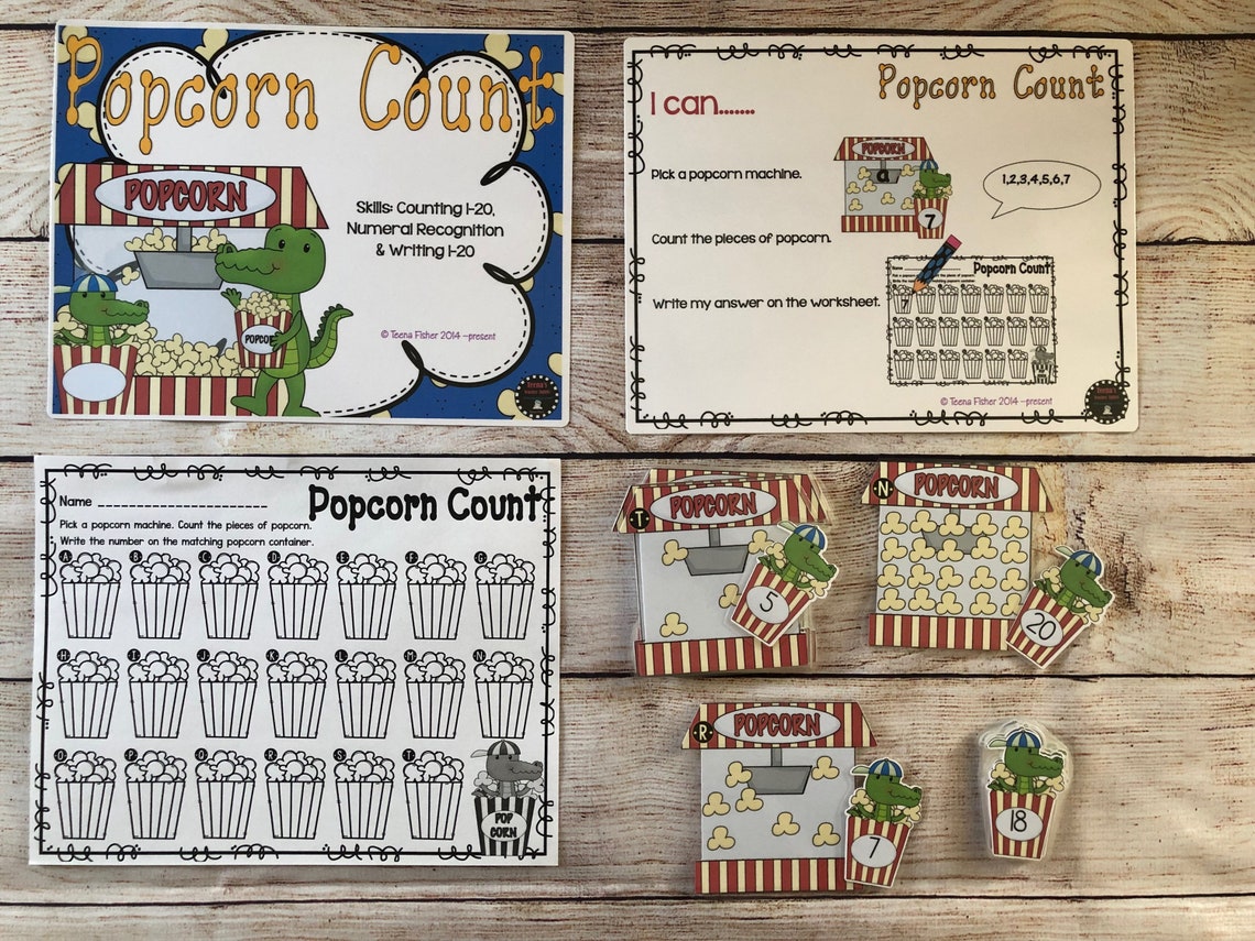 Popcorn Counting 1-20 Preschool Kindergarten Montessori - Etsy