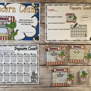 Popcorn Counting 1-20 Preschool Kindergarten Montessori Learning ...