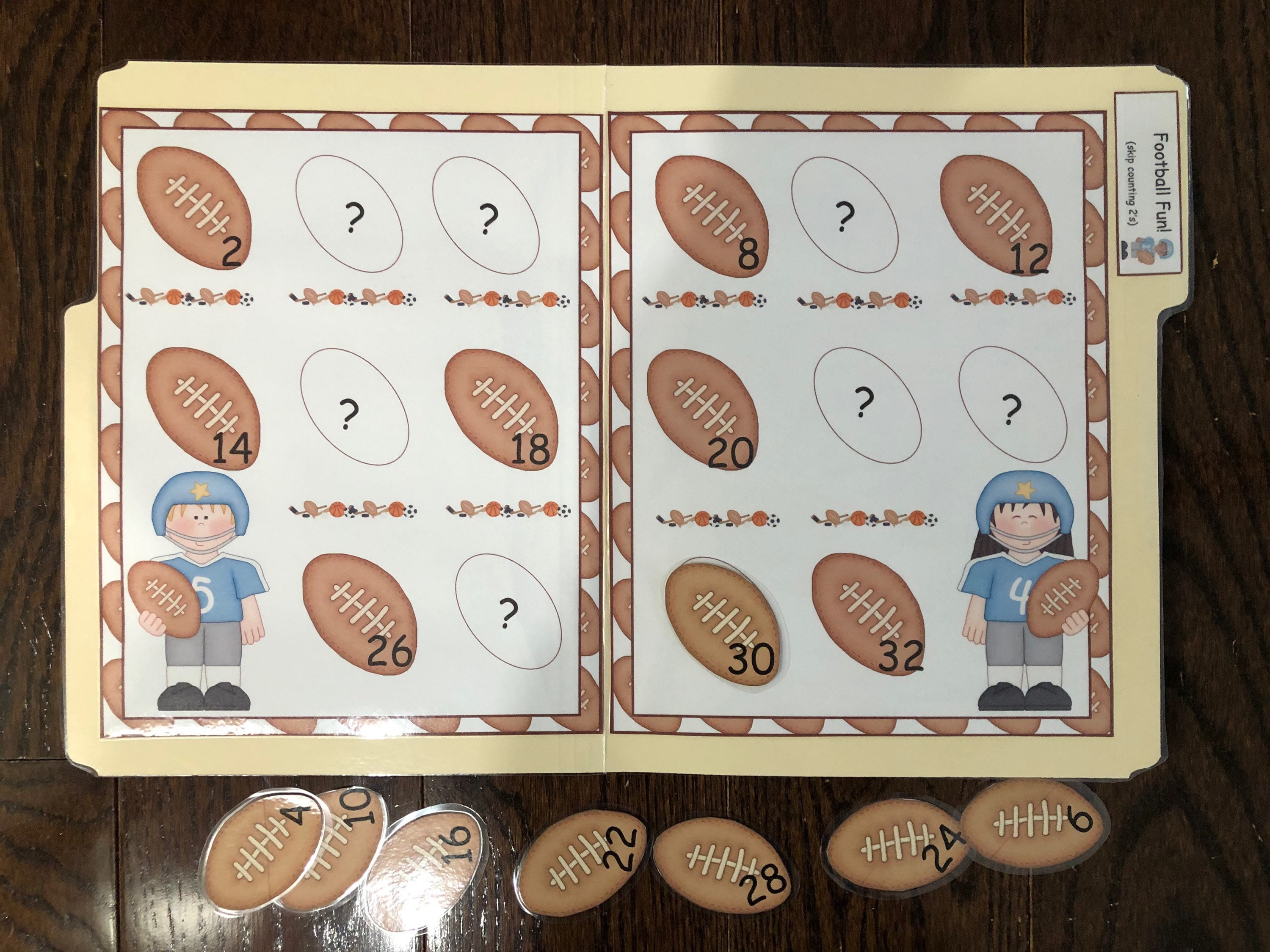 Football Fun Skip Counting by 2s File Folder Game 130 | Etsy