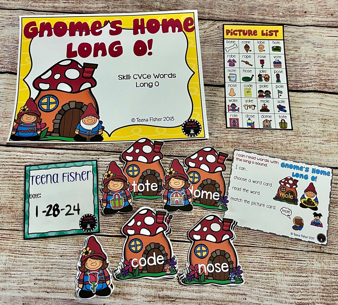 Gnome’s Home Long O Cvce Words Match Phonics Long Vowel Kindergarten ...