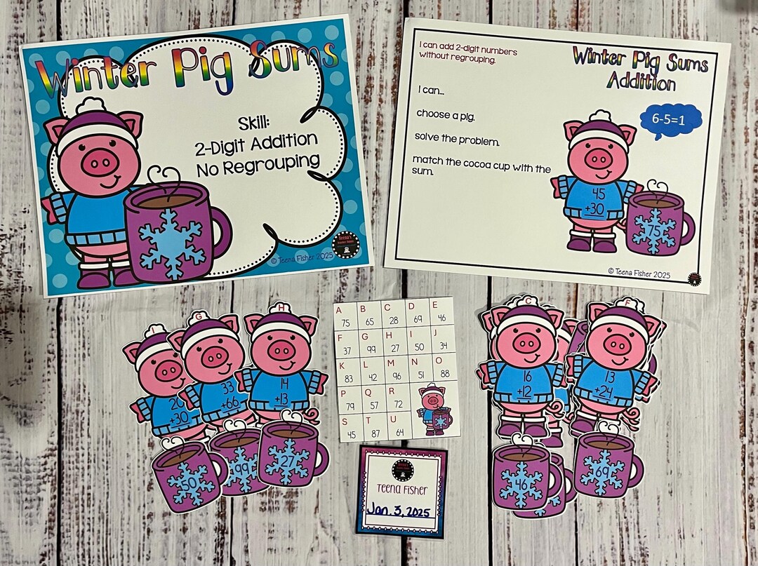 Winter Pig Sums 2 Digit Addition No Regrouping First Second Grade Math ...