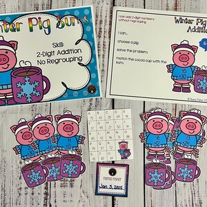 Winter Pig Sums 2 Digit Addition No Regrouping First Second Grade Math ...