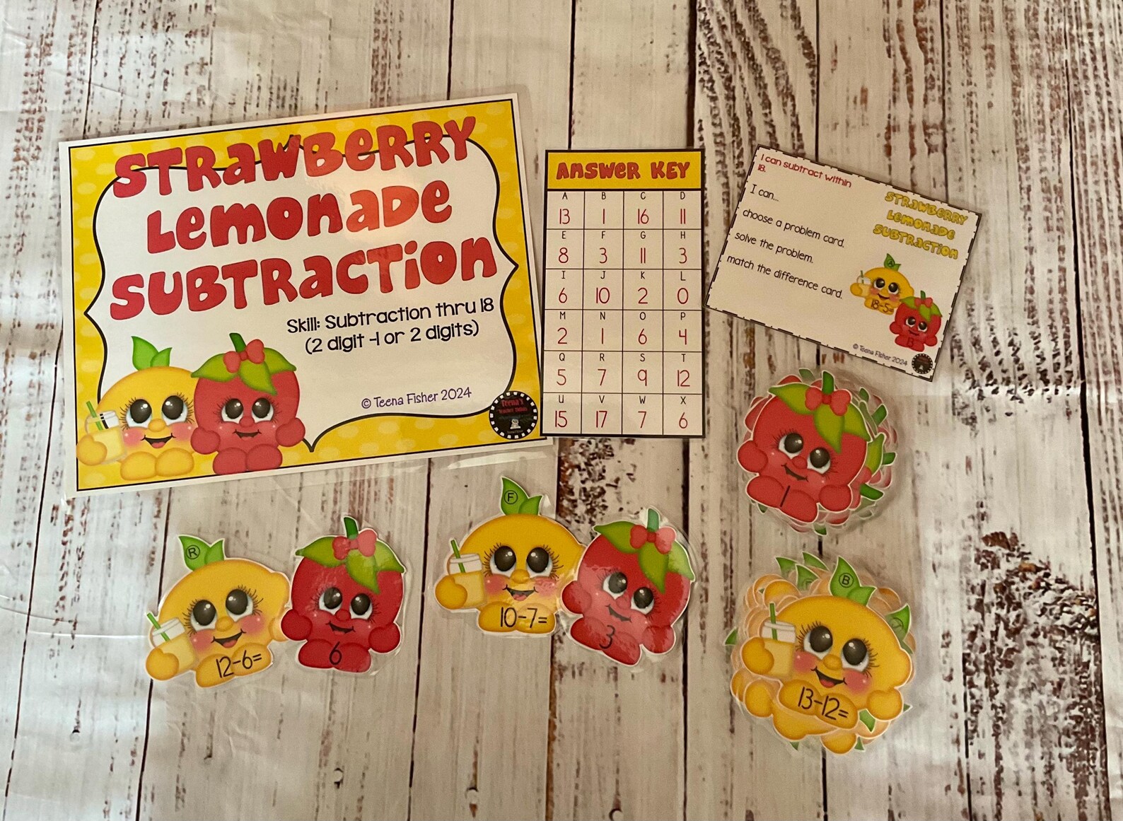 Strawberry Lemonade Subtraction Thru 18 Task Box First Second Grade ...