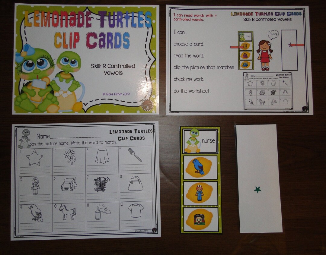 Lemonade Turtle R Controlled Vowels Clip Cards Literacy Phonics File ...