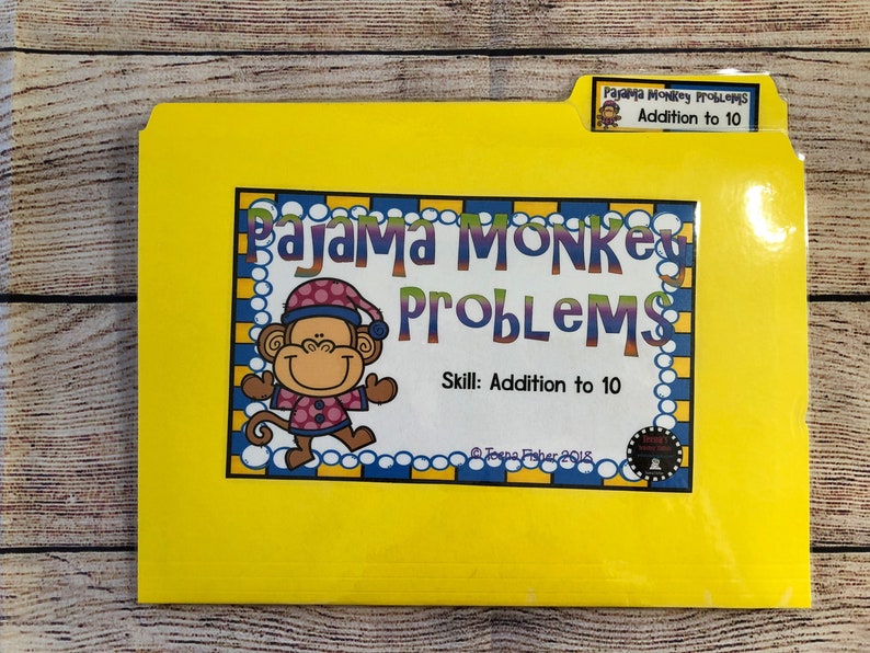 Pajama Monkey Addition to 10 Math File Folder Game Center Teacher ...