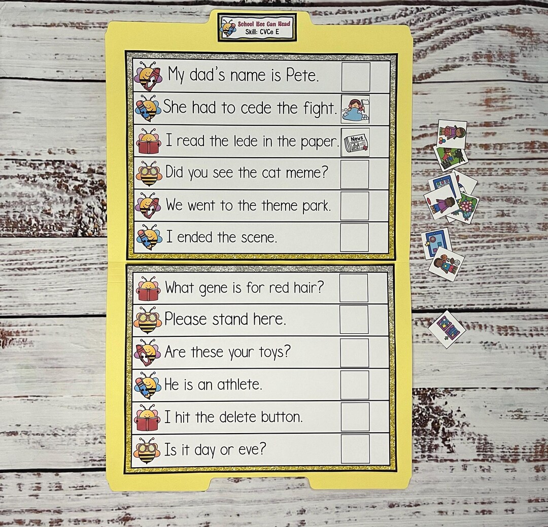 School Bee Can Read Cvce Long E Sentences Word Families Phonics Match ...