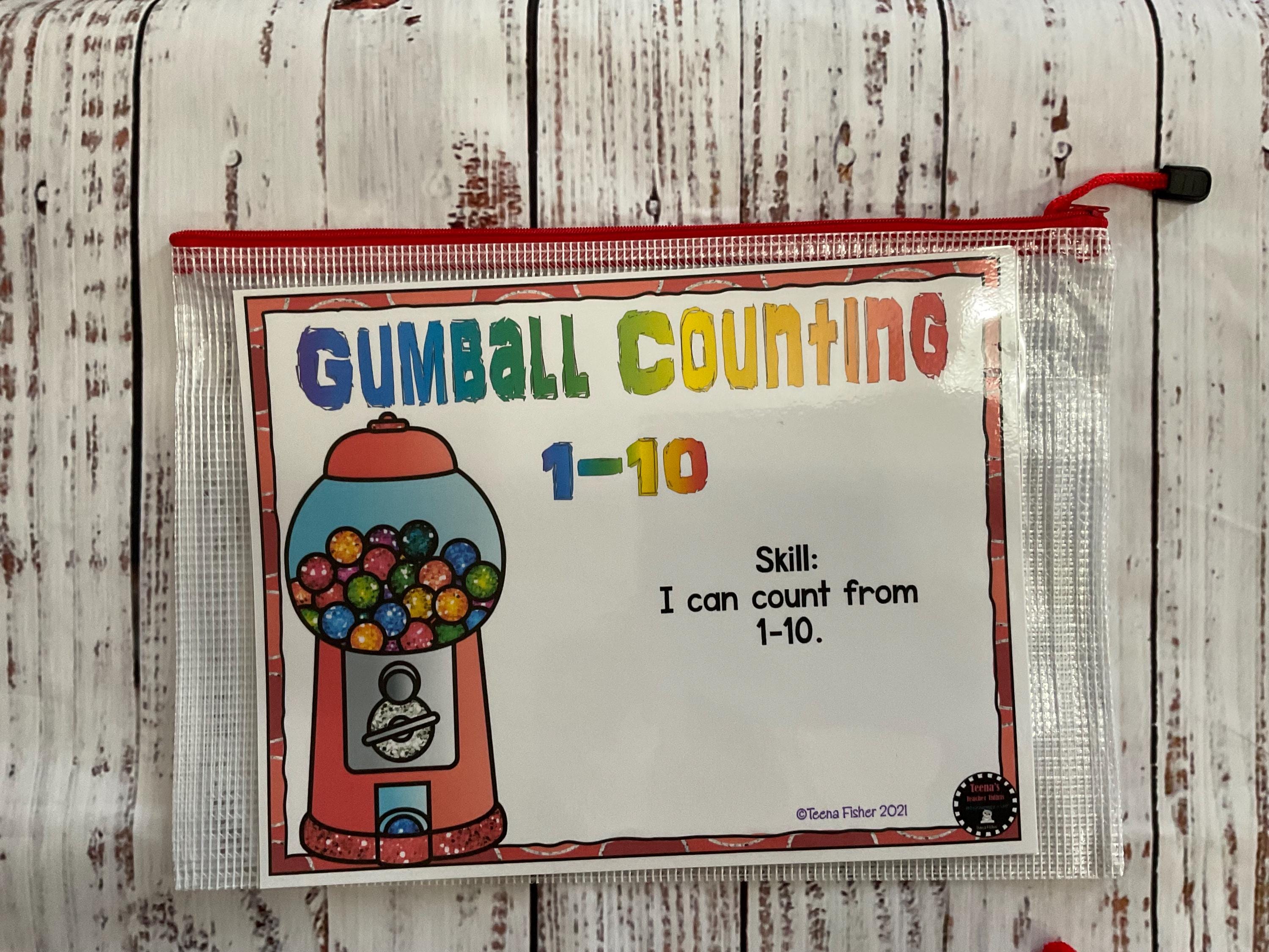 Numbers Counting 1-10 Pom Poms Gumball Cards Math Center Laminated ...