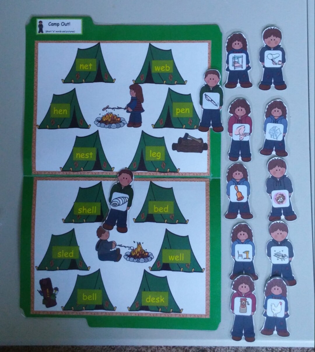 Camp Out Short E File Folder Game Literacy Center - Etsy