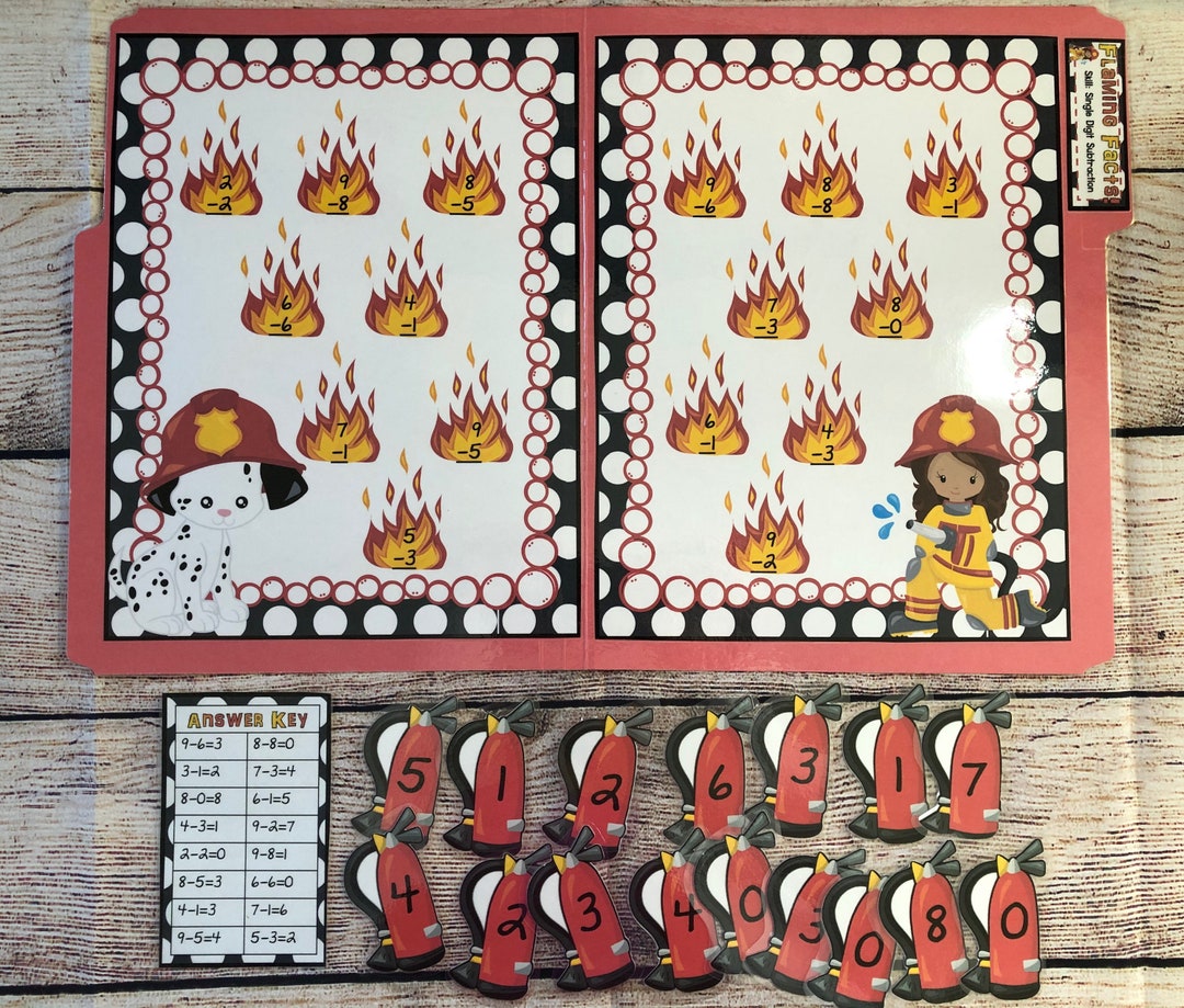 Flaming Facts Single Digit Subtraction Made Math File Folder Game ...