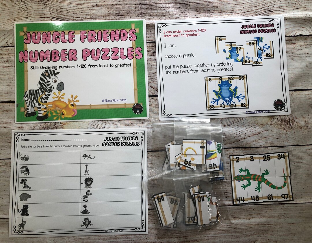 Jungle Friends Number 1-120 Puzzles Least to Greatest Math First Second ...