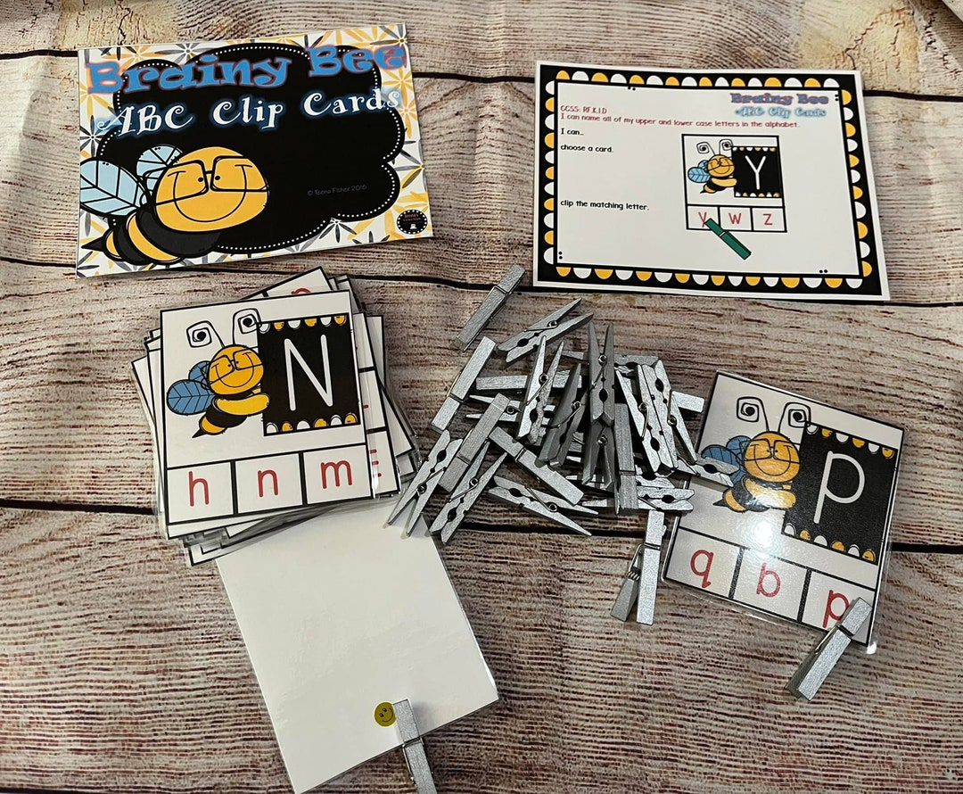 Brainy Bee Alphabet Matching Clip Cards Preschool Kindergarten ...